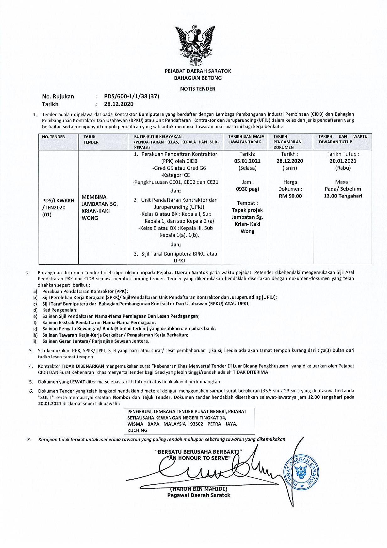Tender / Sebutharga - Portal Rasmi Pentadbiran Bahagian Betong